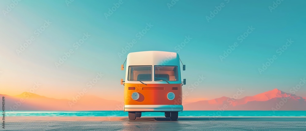 travel flat design front view road trip theme 3D render Split ...