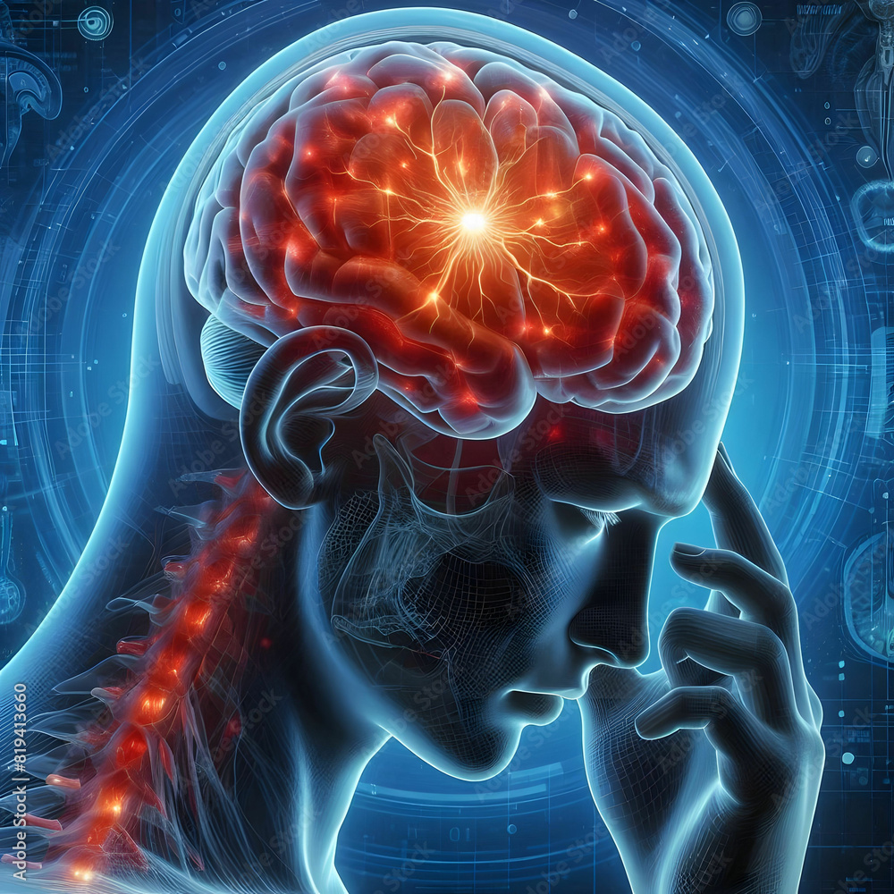 3d rendered illustration of a human Neurosystem, human brain, headache ...