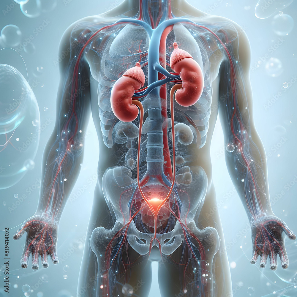 3d rendered illustration of a human kidney. kidney failure, human liver ...