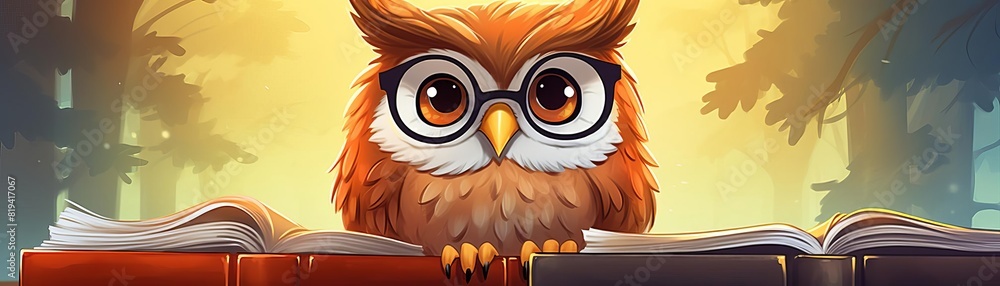 Bookish owl with glasses cartoon flat design side view knowledge theme ...