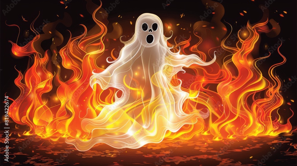 Spooky Ghost in Fiery Flames - Eerie Halloween Illustration of a ...