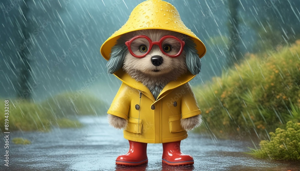 3d animated character, quirky fuzzy dog wearing a big hat, goofy ...