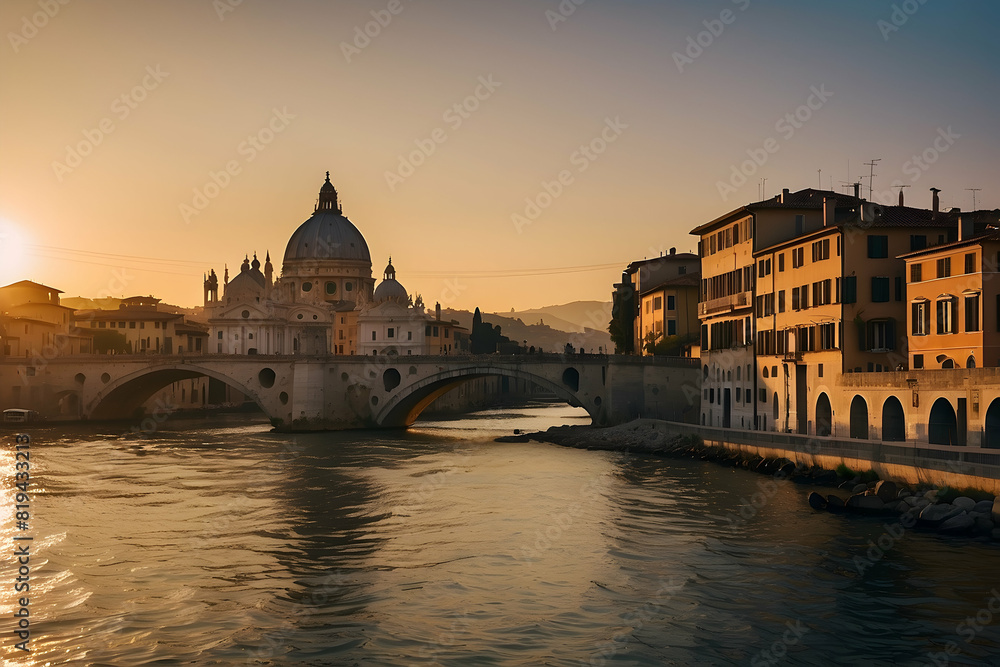 The stunning image captures a golden sunset behind the dome of a ...