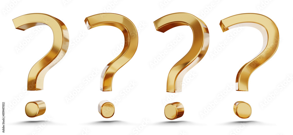 question mark in row, question marks symbol glossy metallic gold golden ...