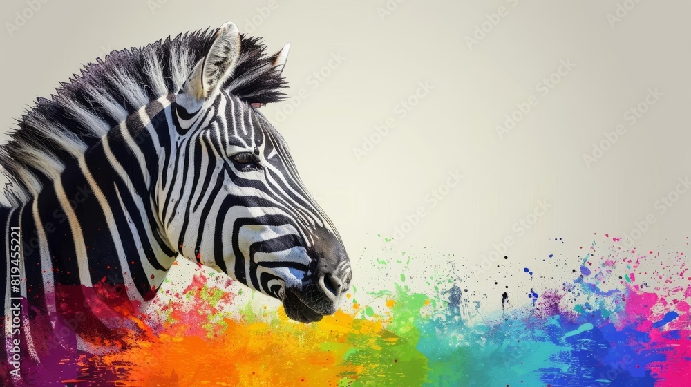 Zebra print with high contrast black and white stripes and rainbow ...