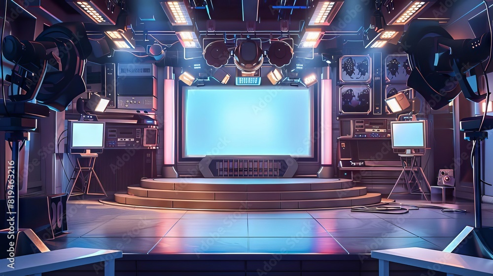television studio set preparation for talk show variety program behind ...
