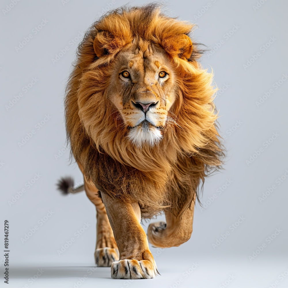 side view male lion, full body running side view photo portrait on ...