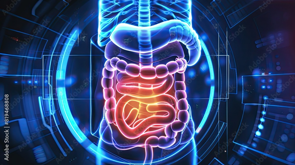 human health and digestion issues, featuring a medical glow around the ...