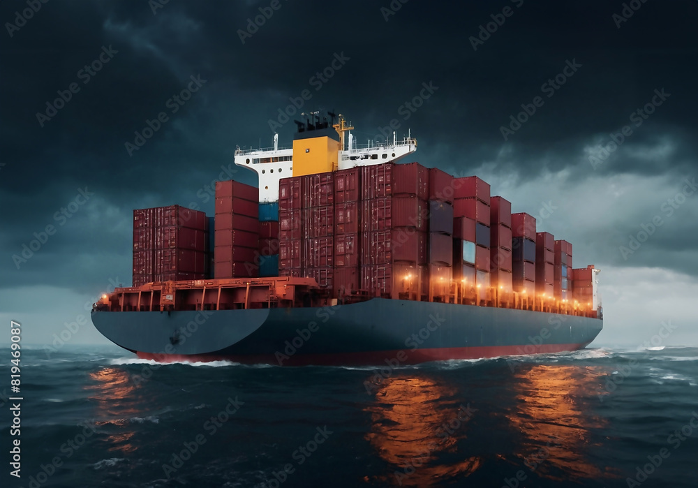 Cargo container Ship, cargo vessel ship carrying container and running ...