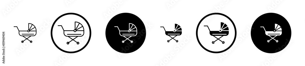 Vetor de Baby carriage line icon set. child buggy symbol. kid trolley ...