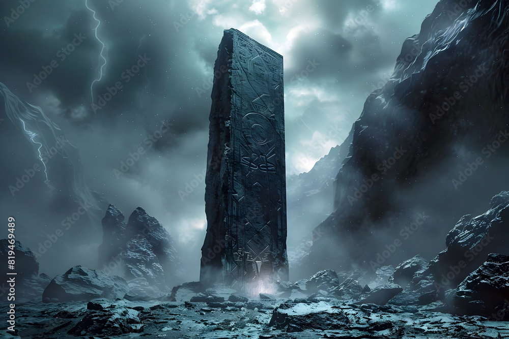 Towering Cthonic Monolith Etched with Eldritch Sigils Emanates a ...