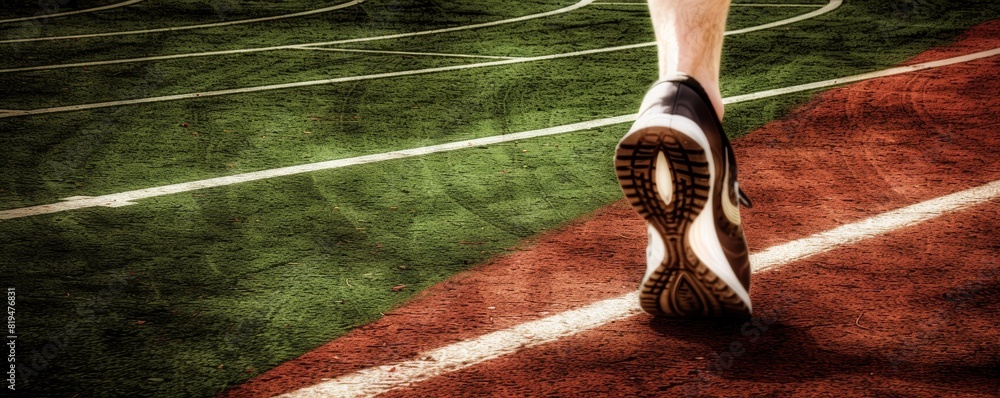Runner's feet on a track, highlighting the start of a race or exercise ...