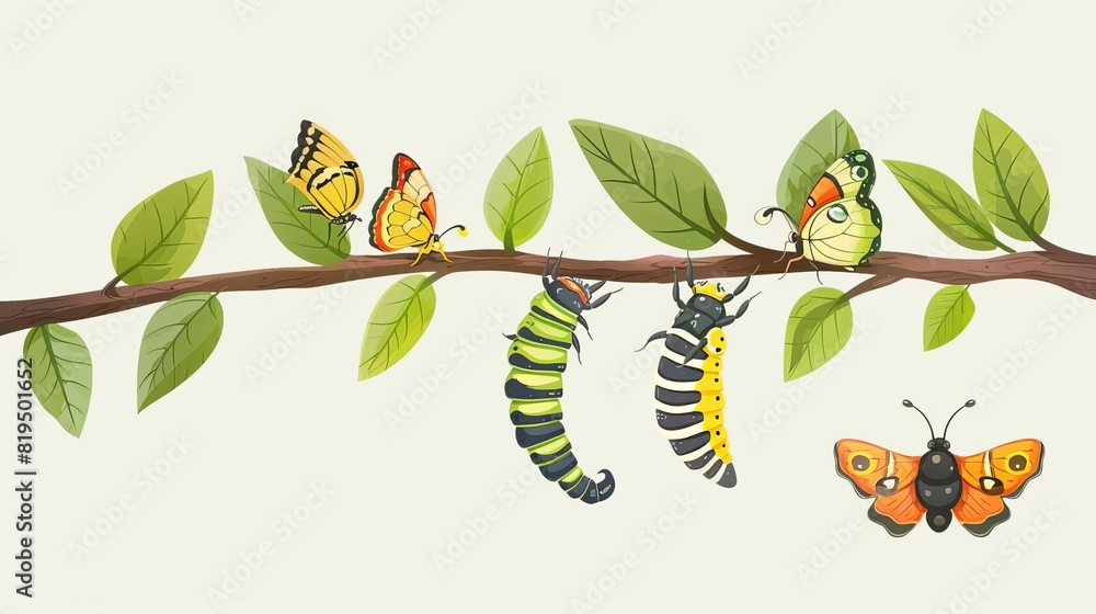 Butterfly life cycle caterpillar, larva, pupa, imago eclosion Stages of ...