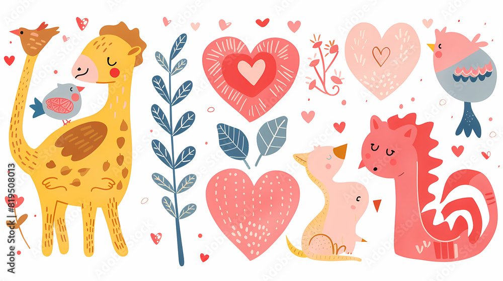 Funny Animal in Love Feel Passion at Valentine Day ,A set of cute ...