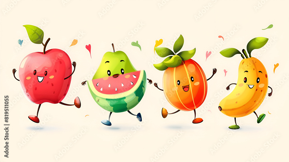Cartoon mascot fruit Retro fruit character with legs and hands, cute ...