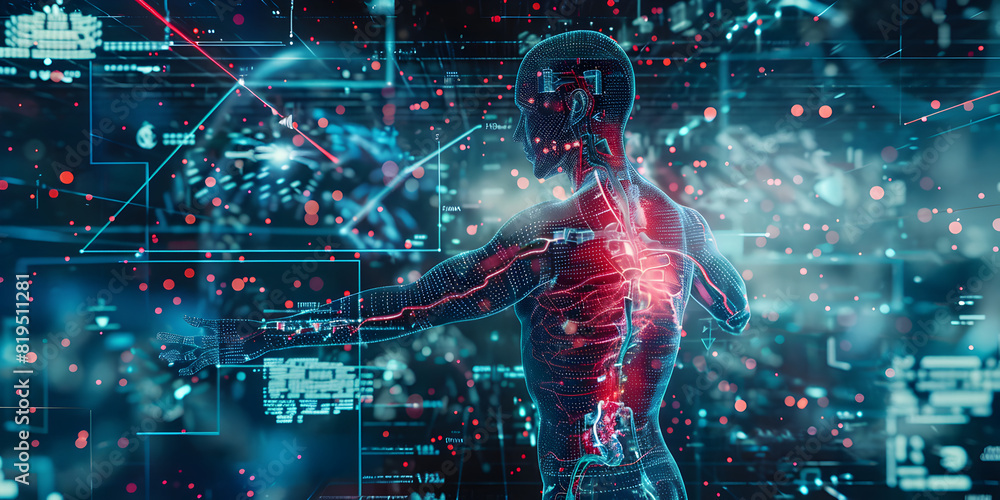 Human body anatomy with X-ray images and scientific data. Digital ...