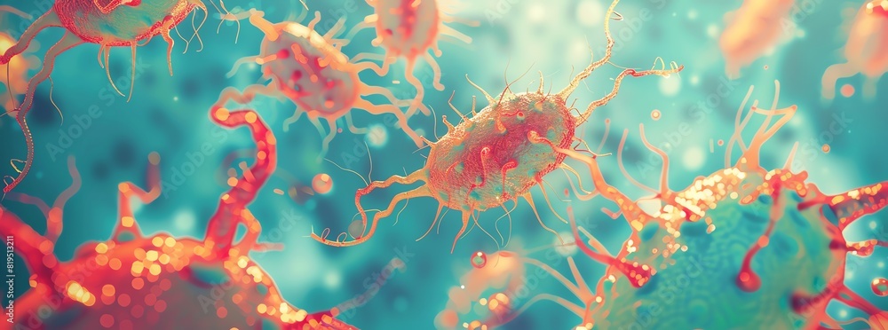Colorful microscopic view of bacteria. High detail and vibrant colors ...