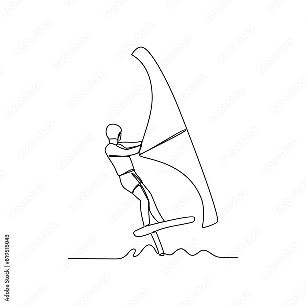 One continuous line drawing of wing foil sport vector illustration ...