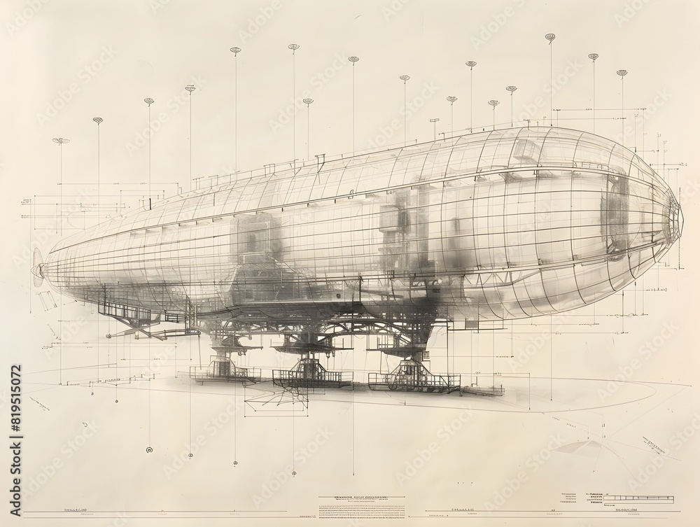 Detailed of Rigid Airship Framework Structure on Minimalist Background ...