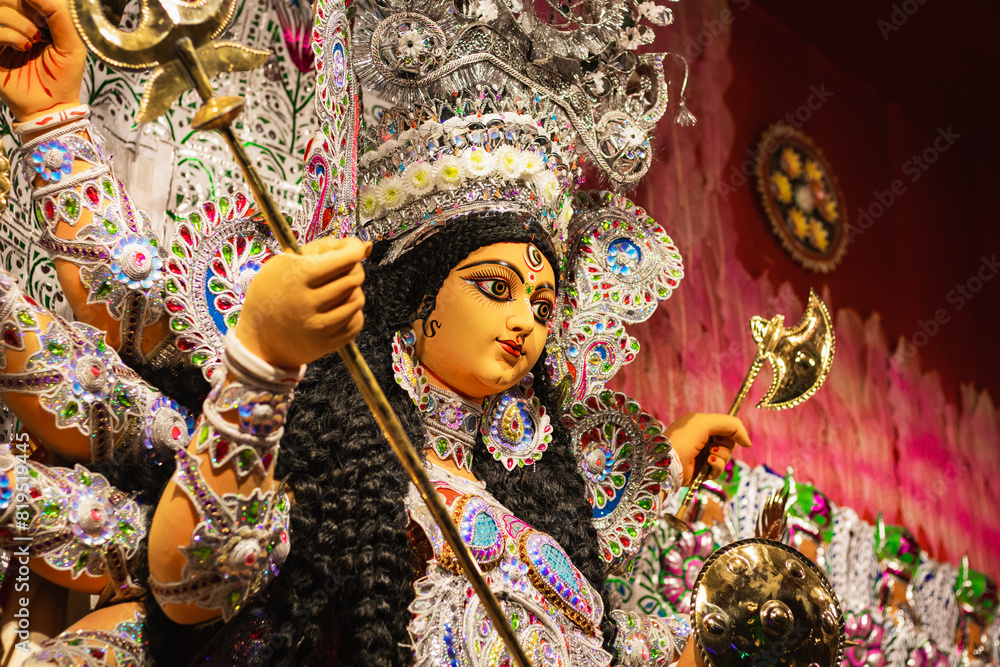 goddess Durga idol during Durga puja festival in India. It is very ...