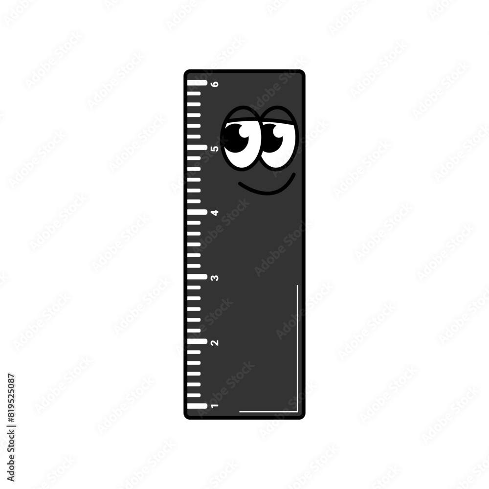 Back to school weird character. Funny ruler with cute face. Groovy ...