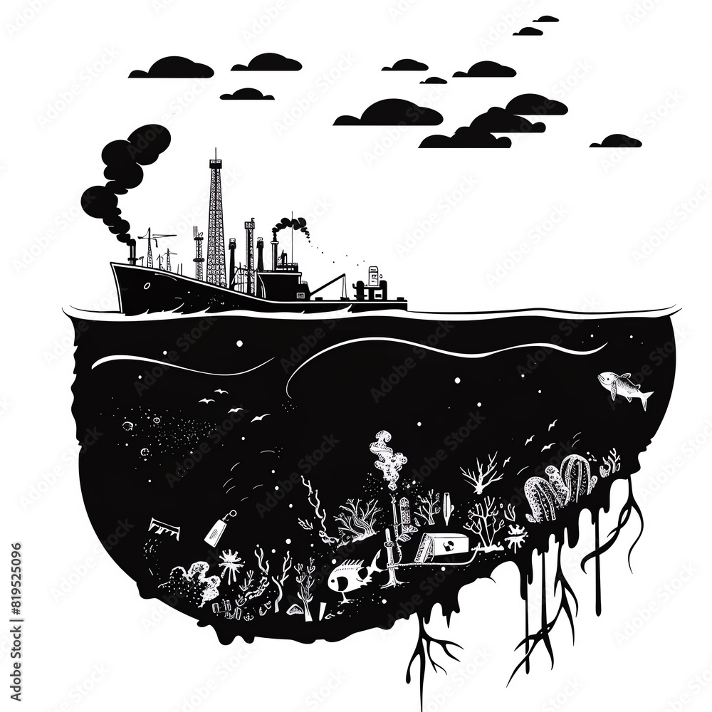Ecological disaster flat design side view oil spill cleanup theme ...