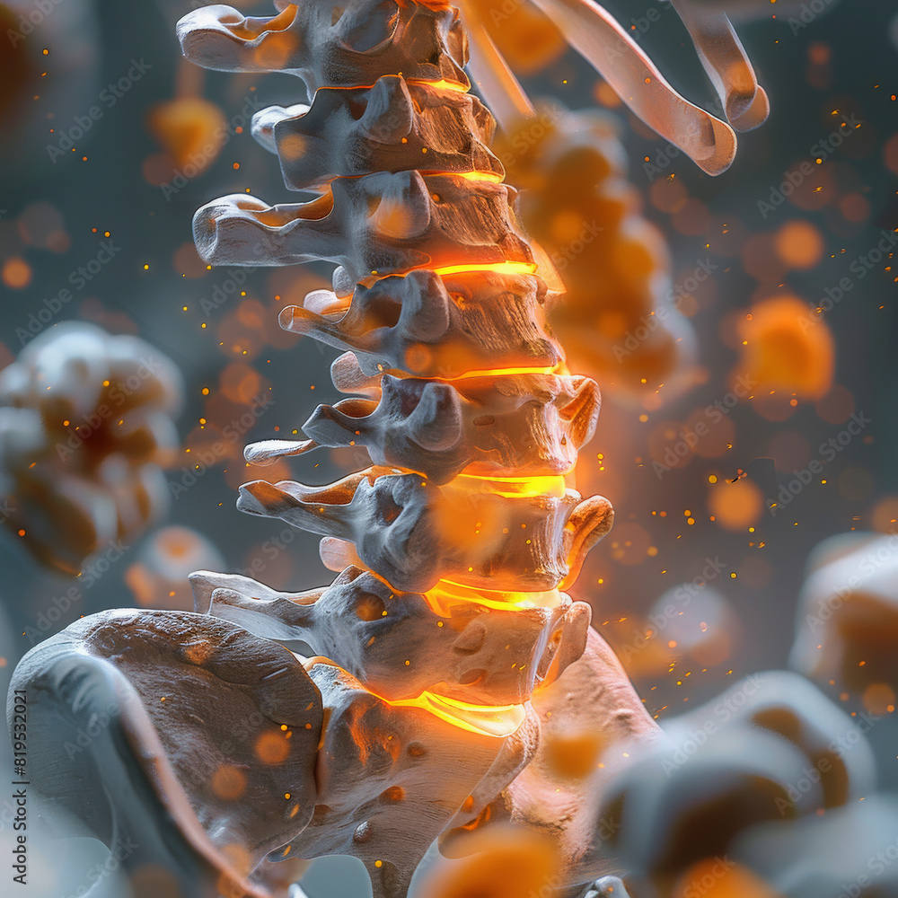 This is a 3D medical illustration showing a glowing, affected area ...