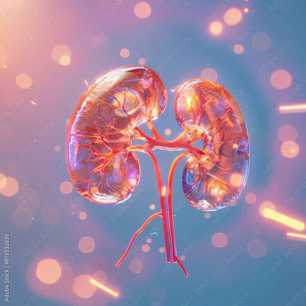 3D illustration of human kidneys with a detailed and transparent view ...