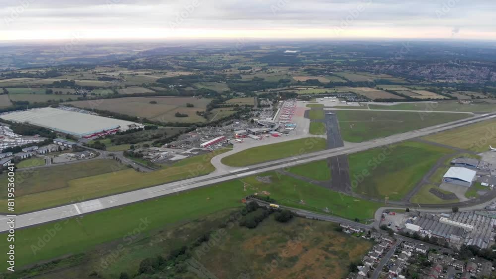 Aerial footage of the famous Leeds and Bradford airport located in the ...