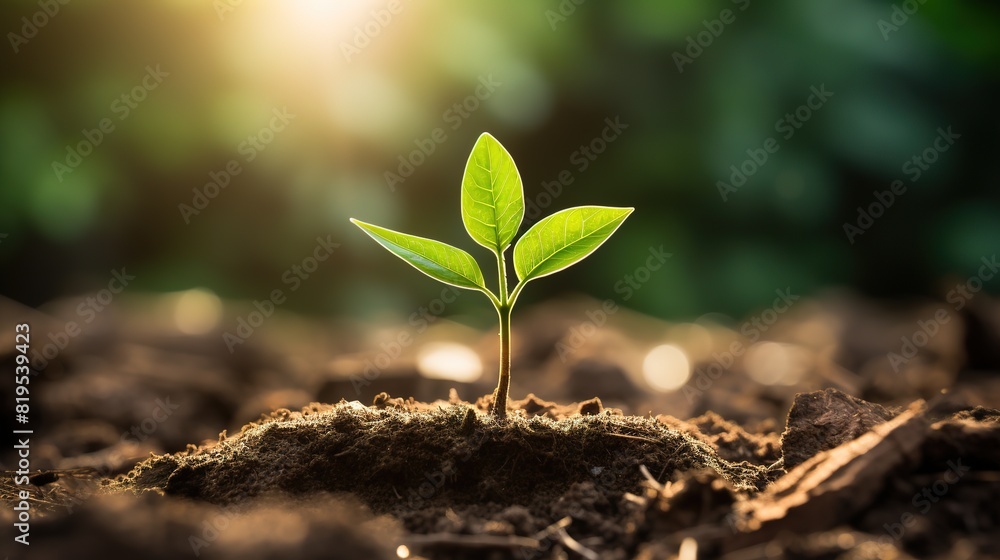 A strong seedling growing in the center trunk of cut stumps. tree ...