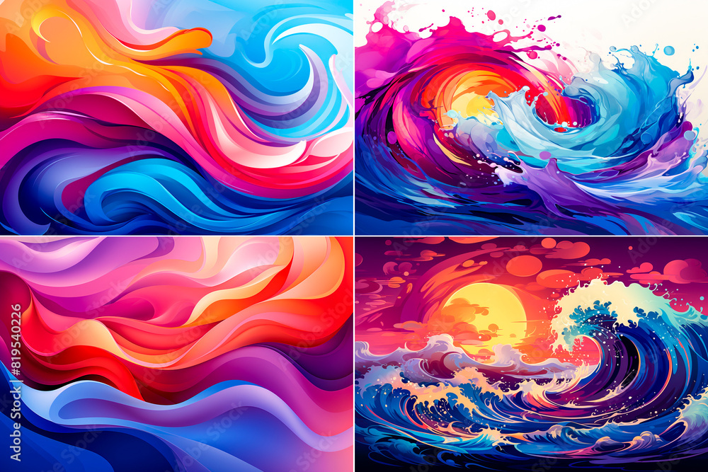 4 photos, Colorful wave design with wave symbol. Sports background for ...