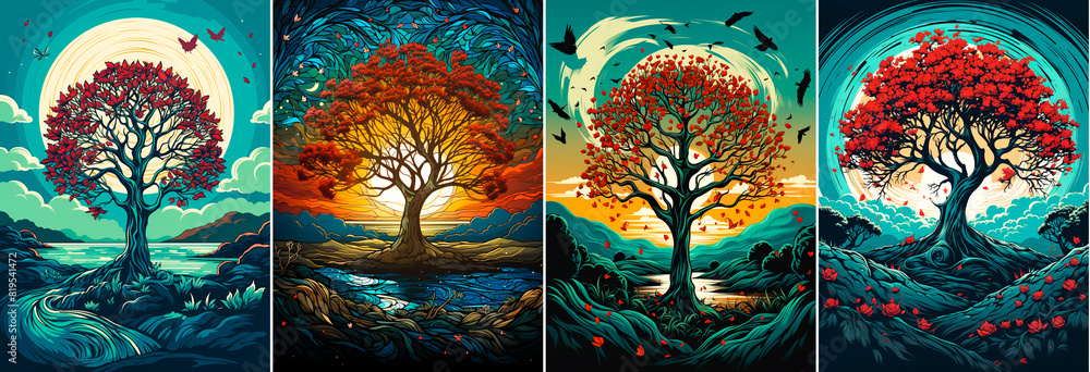 4 photos, A tree with a heart and roots symbolizes love and connection ...