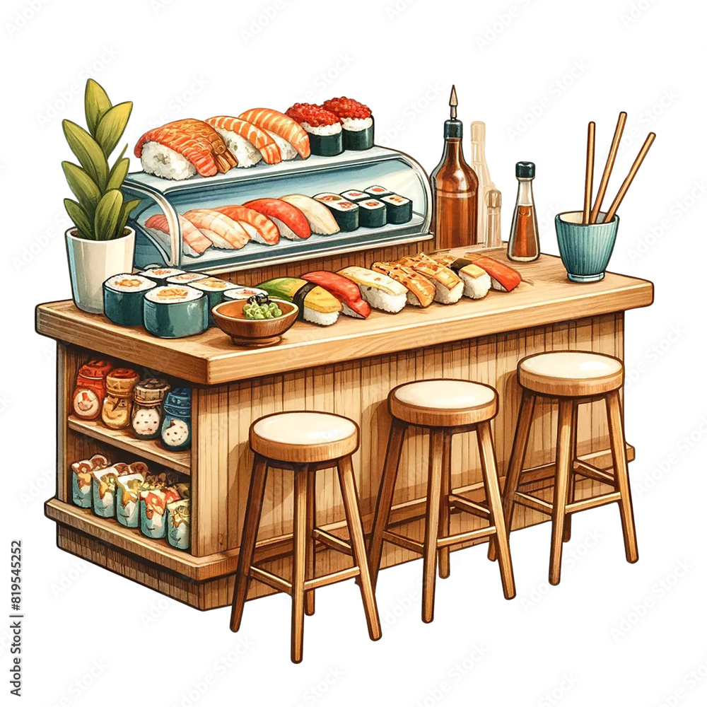 Sushi bar watercolor clipart ,AI Generated. Stock Illustration | Adobe ...