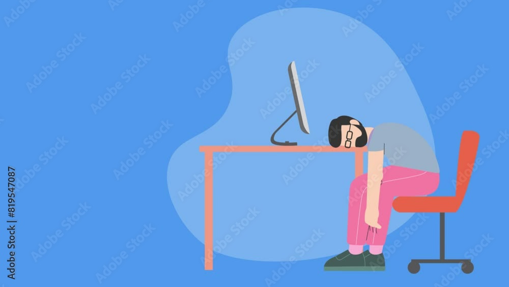 Employee Burnout Syndrome at office desk. Exhausted Worker Overwhelmed ...