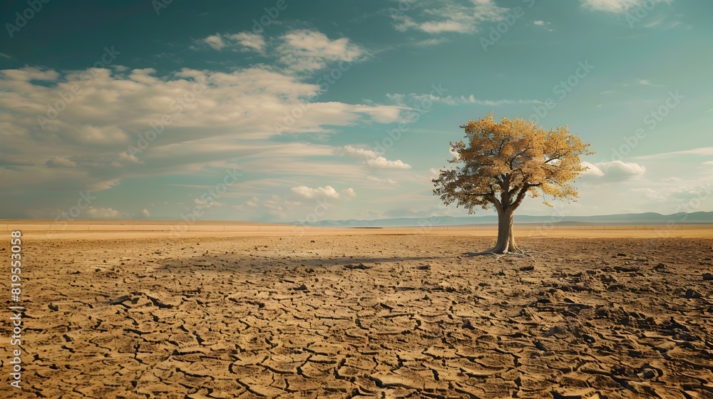 Lone Tree Enduring in Parched Landscape Symbolizing Climate Change ...