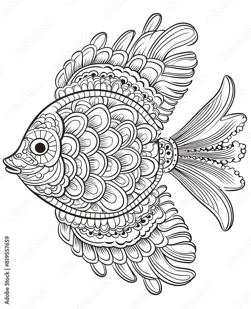 Betta fish coloring page design clear background, mandalas design, and ...
