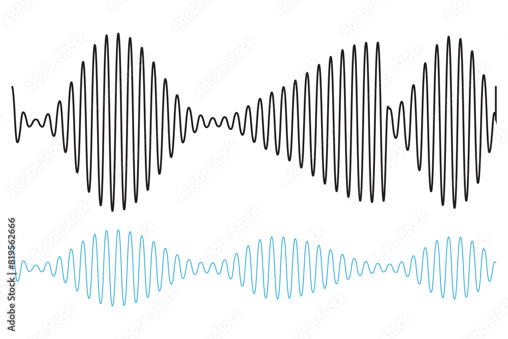 Set of Radio Wave icons. Monochrome simple sound wave on white ...