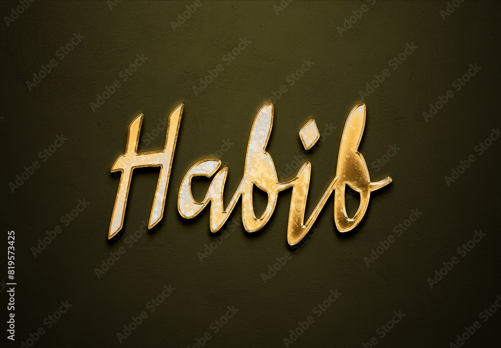 Old gold text effect of Arabic name Habib with 3D glossy style Mockup ...