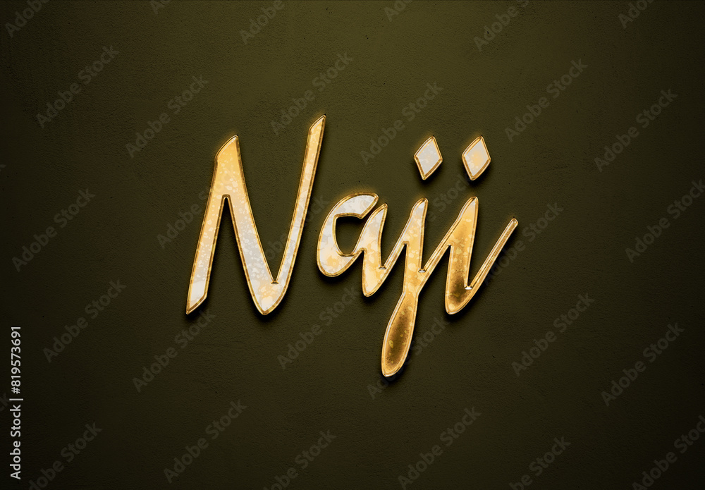 Old gold text effect of Arabic name Naji with 3D glossy style Mockup ...
