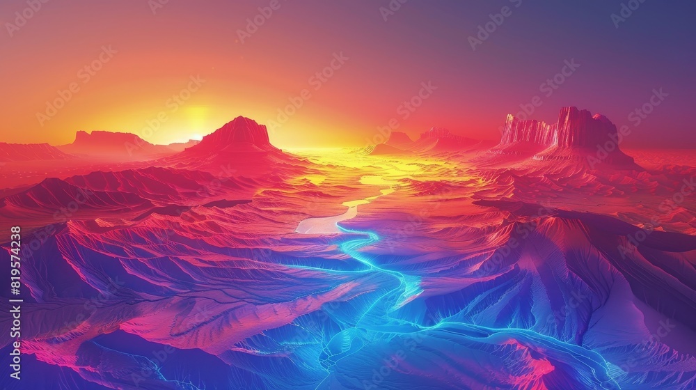 Desert Mirage: Neon visuals depicting a desert mirage, with shimmering ...