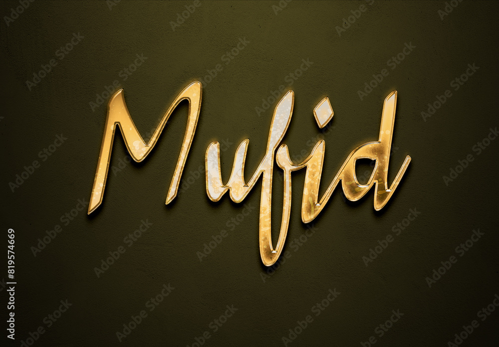 Old gold text effect of Arabic name Mufid with 3D glossy style Mockup ...