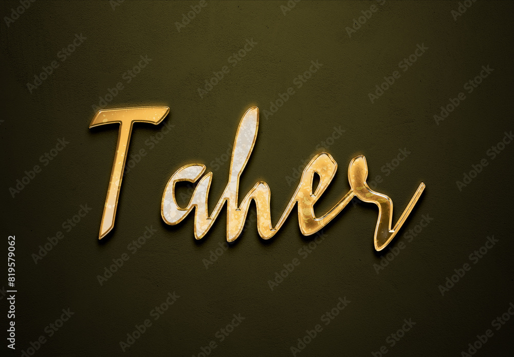 Old gold text effect of Arabic name Taher with 3D glossy style Mockup ...