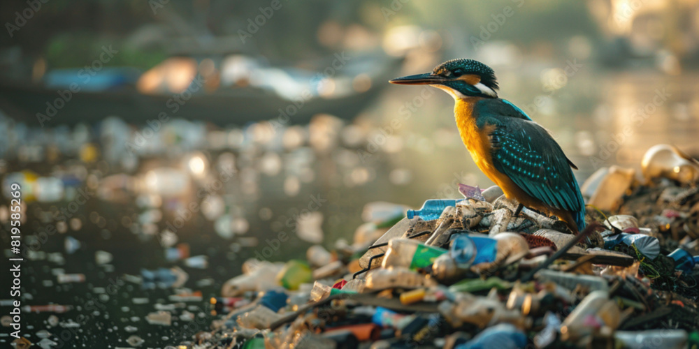 Plastic water wildlife problem ecological catastrophe concept. Exotic ...