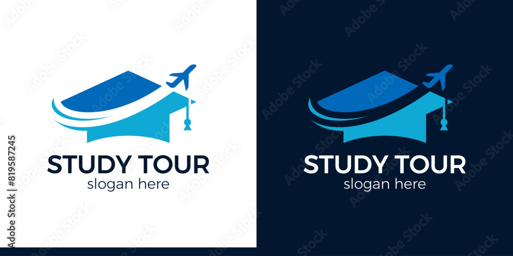 Vetor de Study tour logo design template. College, Graduate cap, Campus ...