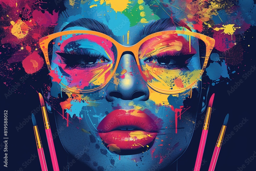 Drag queen makeup flat design top view drag show theme water color ...