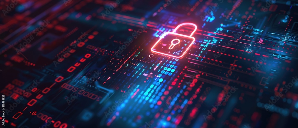 Password lock icon representing cybersecurity on a digital screen close ...