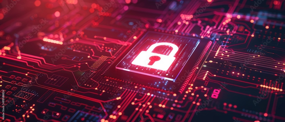 Password lock icon representing cybersecurity on a digital screen close ...