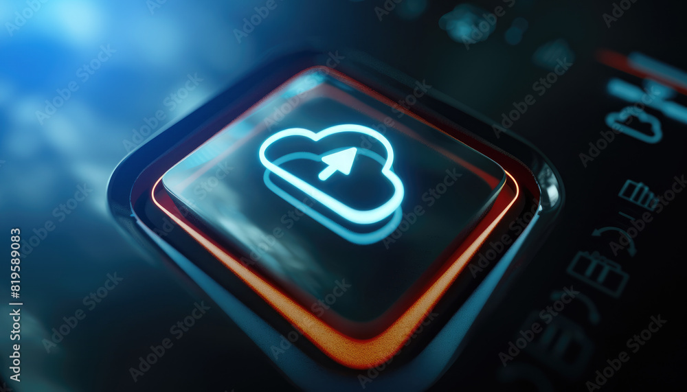 Cloud storage icon with data upload progress close up, storage theme ...