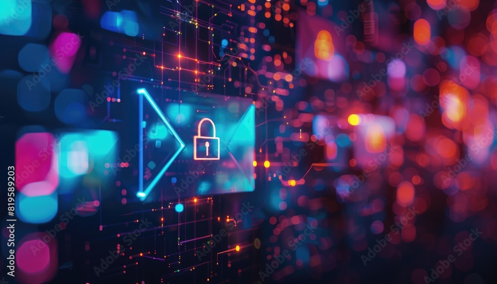 Encrypted email with lock symbol for data protection focus on ...