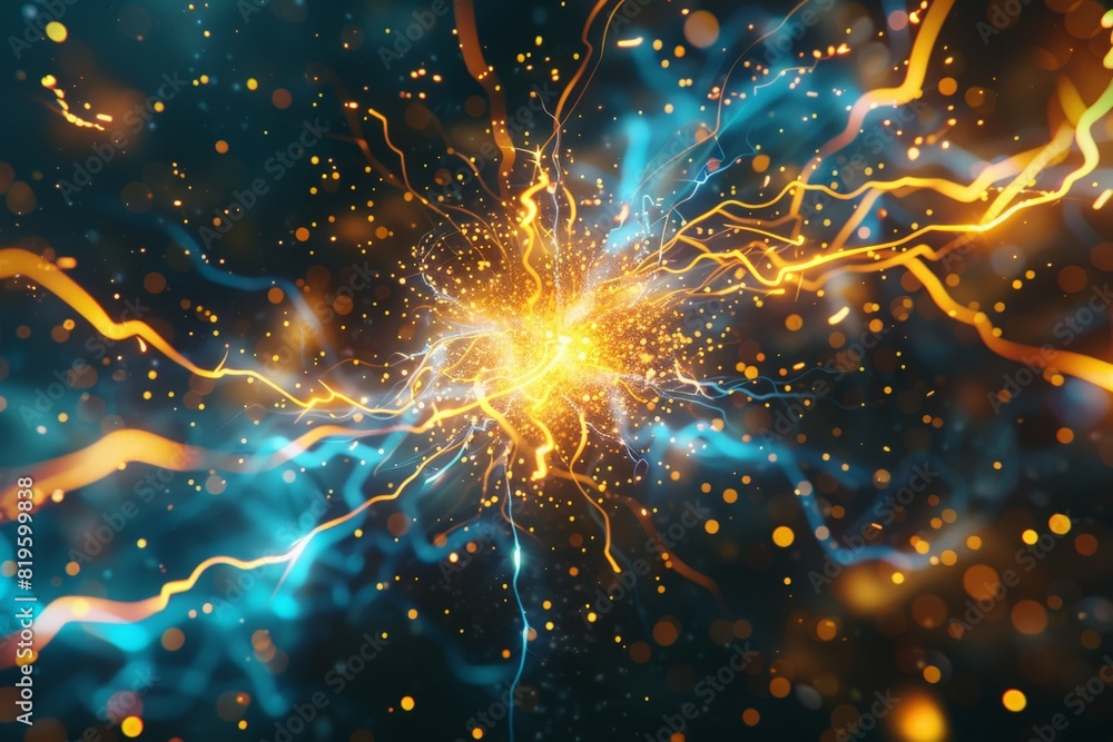 Electrical particles, lightning shock. Plasma, voltage illustration ...